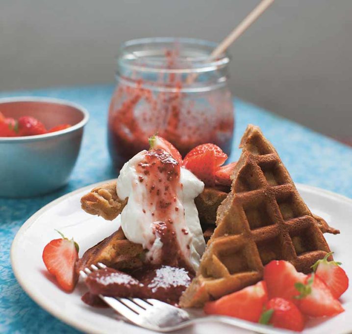 Recipe: Chestnut and almond waffles with strawberry chia jam